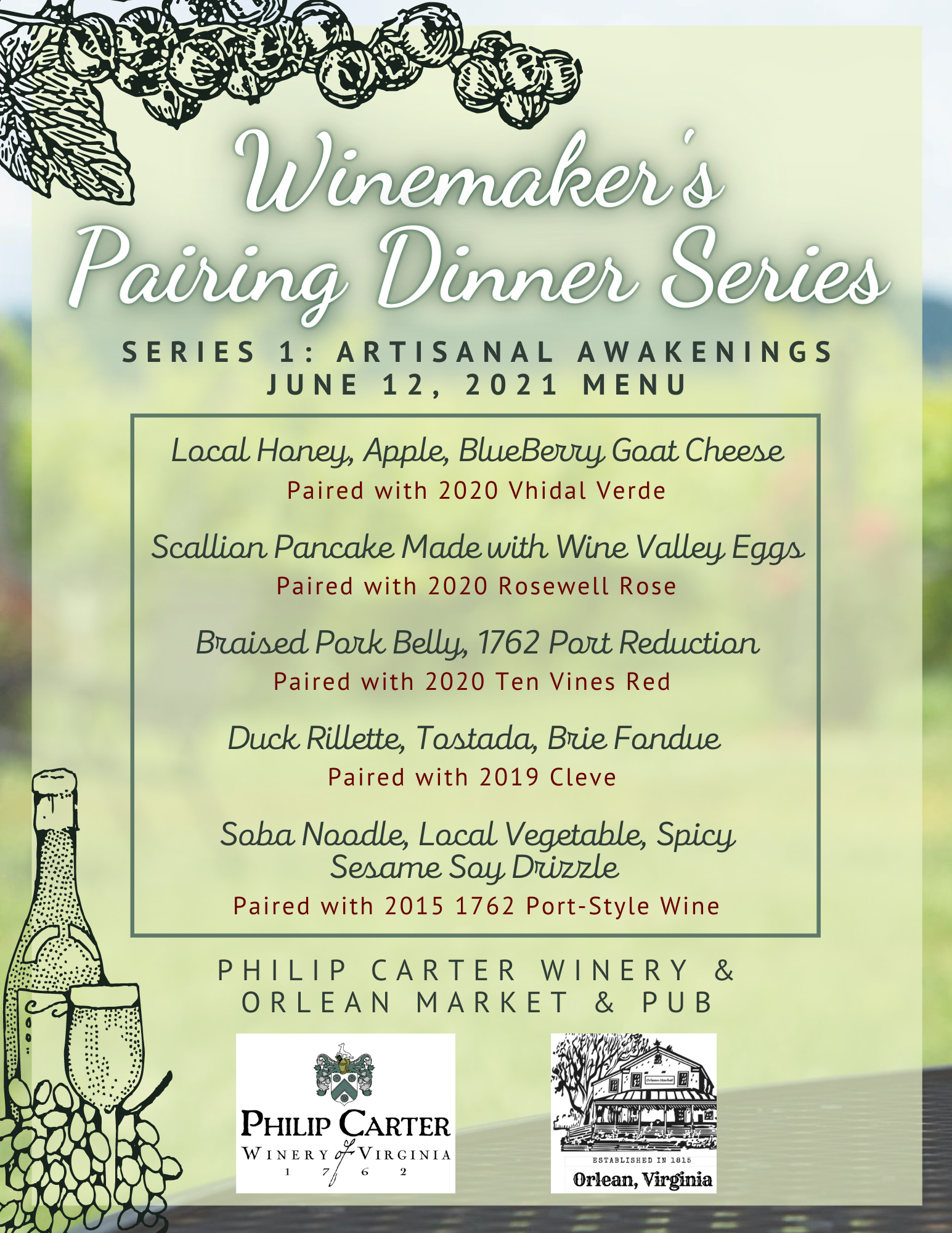 Winemaker's Pairing Dinner Series: Artisanal Awakenings - Philip Carter ...